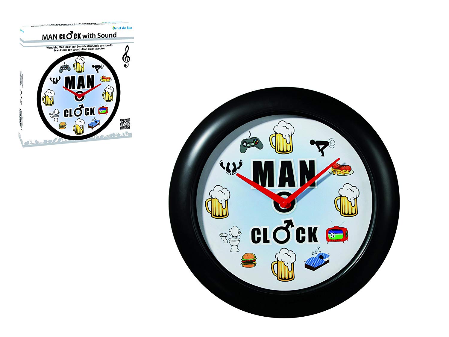 Man Wall Clock With Sound 34cm New in Box
